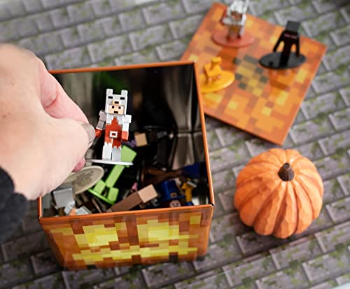 MINECRAFT Jack O'Lantern 4-Inch Tin Storage Box Cube Organizer with Lid | Basket Container, Cubby Cube Closet Organizer, Home Decor Playroom Accessories | Video Game Toys, Gifts And Collectibles