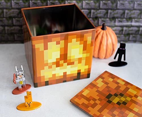 MINECRAFT Jack O'Lantern 4-Inch Tin Storage Box Cube Organizer with Lid | Basket Container, Cubby Cube Closet Organizer, Home Decor Playroom Accessories | Video Game Toys, Gifts And Collectibles