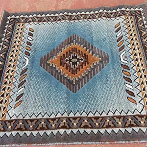 Kingdom Southwest Native American Square Tribal Area Rug Blue Brown Design D143 (5 Feet 3 Inch X 5 Feet 3 Inch Square)