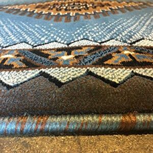 Kingdom Southwest Native American Square Tribal Area Rug Blue Brown Design D143 (5 Feet 3 Inch X 5 Feet 3 Inch Square)