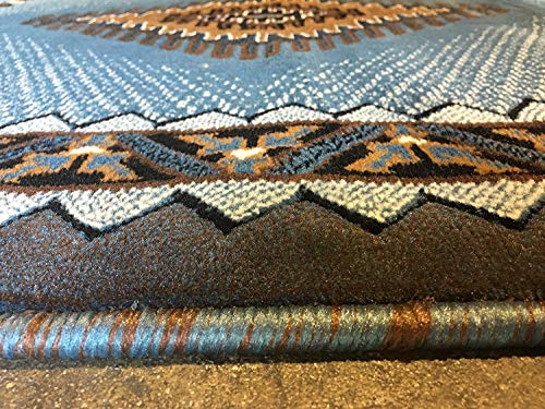 Kingdom Southwest Native American Square Tribal Area Rug Blue Brown Design D143 (5 Feet 3 Inch X 5 Feet 3 Inch Square)