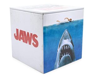 jaws logo tin storage box cube organizer with lid | 4 inches