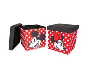 disney mickey & minnie 15-inch storage bin cube organizers with lids, set of 2 | fabric basket container, cubby cube closet organizer, home decor playroom accessories | toys, gifts and collectibles