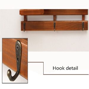 Wood Wall Shelf, Creative 3-Tier Wall Mount Wooden Floating Shelf with 3 Hooks Retro Rustic, Multi Organizer for Entryway Hallway Living Room Office Bathroom Kitchen Bedroom Decoration (Burlywood)