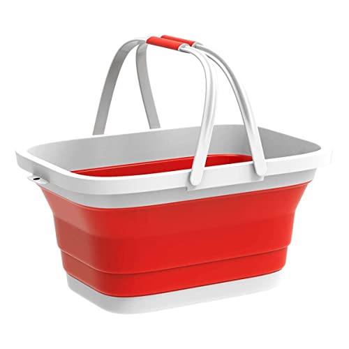 Collapsible Basket-Space Saving Pop Up Handbasket for Supplies, Dishes, Drinks, and More-Foldable Multiuse Carrying/Storage Bin by Lavish Home (Red)