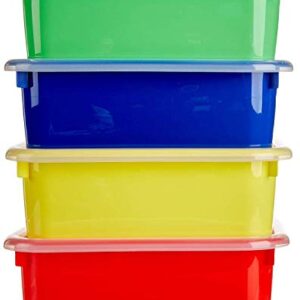 Zilpoo 4-Pack Toy Storage Organization Bins with Lids, 10 Quart Stackable Plastic Shelf Containers with Cover, Classroom School Supplies Closet Shelves Arts and Crafts Bin