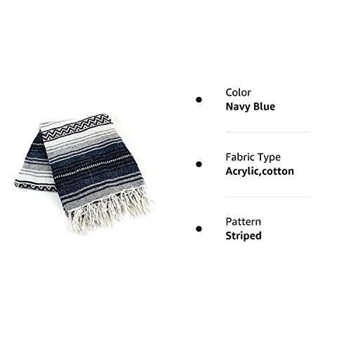 MEXIMART's® Authentic Mexican Falsa Blanket Hand Woven (Navy Blue)