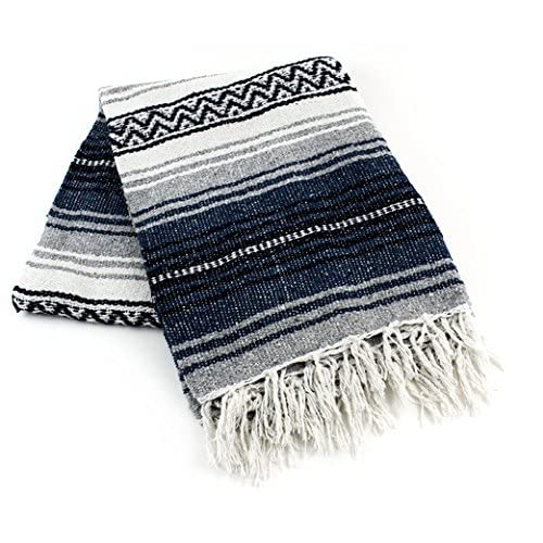 MEXIMART's® Authentic Mexican Falsa Blanket Hand Woven (Navy Blue)