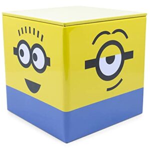 Despicable Me Minions 4-Inch Tin Storage Box Cube Organizer with Lid | Basket Container, Cubby Cube Closet Organizer, Home Decor Playroom Accessories | Cute Gifts And Collectibles