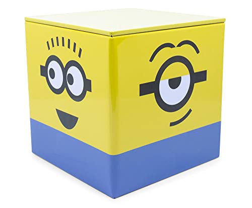 Despicable Me Minions 4-Inch Tin Storage Box Cube Organizer with Lid | Basket Container, Cubby Cube Closet Organizer, Home Decor Playroom Accessories | Cute Gifts And Collectibles