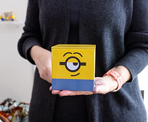 Despicable Me Minions 4-Inch Tin Storage Box Cube Organizer with Lid | Basket Container, Cubby Cube Closet Organizer, Home Decor Playroom Accessories | Cute Gifts And Collectibles