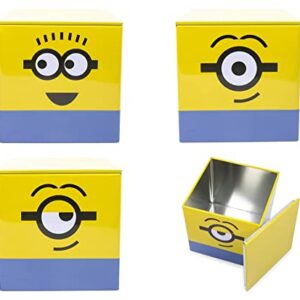 Despicable Me Minions 4-Inch Tin Storage Box Cube Organizer with Lid | Basket Container, Cubby Cube Closet Organizer, Home Decor Playroom Accessories | Cute Gifts And Collectibles