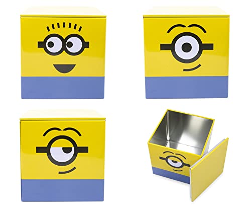 Despicable Me Minions 4-Inch Tin Storage Box Cube Organizer with Lid | Basket Container, Cubby Cube Closet Organizer, Home Decor Playroom Accessories | Cute Gifts And Collectibles