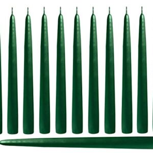 Green Taper Candles 10 Inches Tall - Elegant - Premium Quality - Dripless Smokeless - Hand-Dipped - Set of 12 - for Holiday Decoration, Wedding, Dinner, Ceremony, Table Candles, Birthday Made in US