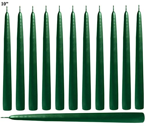 Green Taper Candles 10 Inches Tall - Elegant - Premium Quality - Dripless Smokeless - Hand-Dipped - Set of 12 - for Holiday Decoration, Wedding, Dinner, Ceremony, Table Candles, Birthday Made in US