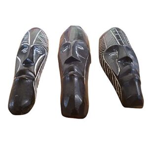 Novarena African Art Cameroon Gabon Fang Wall Masks and Sculptures - Africa Home Mask Decor (3 Pc Black 12 Inch Fang Mask)