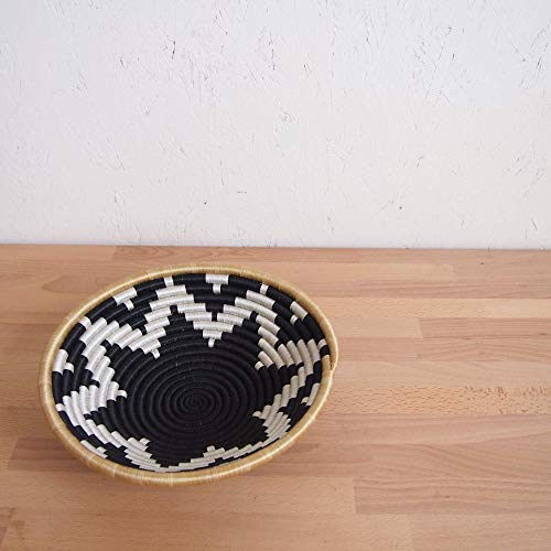 African Basket- Chwele/Rwanda Basket/Woven Bowl/Sisal & Sweetgrass Basket/Black, White, Tan