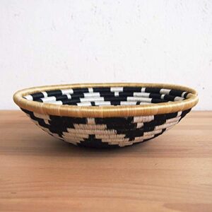 African Basket- Chwele/Rwanda Basket/Woven Bowl/Sisal & Sweetgrass Basket/Black, White, Tan