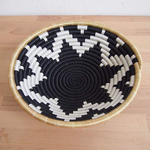 African Basket- Chwele/Rwanda Basket/Woven Bowl/Sisal & Sweetgrass Basket/Black, White, Tan