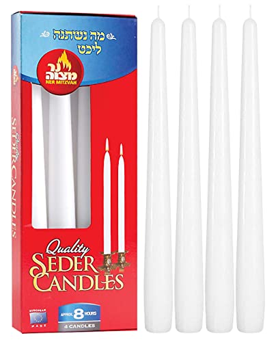 Ner Mitzvah Passover Seder Candles - 8 Hour Burn Time - European Made - Pack of 4 Taper Candles