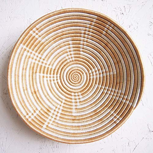 African Basket- Luhano/Rwanda Basket/Woven Bowl/Sisal & Sweetgrass Basket/Tan, White