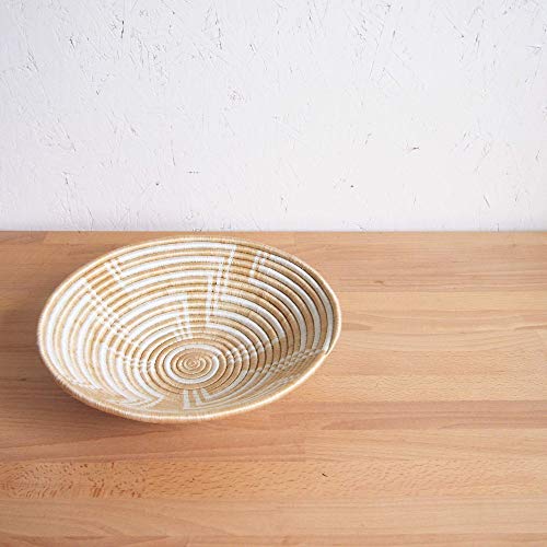 African Basket- Luhano/Rwanda Basket/Woven Bowl/Sisal & Sweetgrass Basket/Tan, White