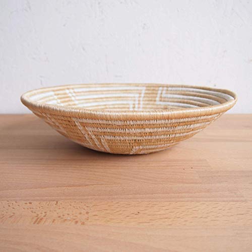 African Basket- Luhano/Rwanda Basket/Woven Bowl/Sisal & Sweetgrass Basket/Tan, White