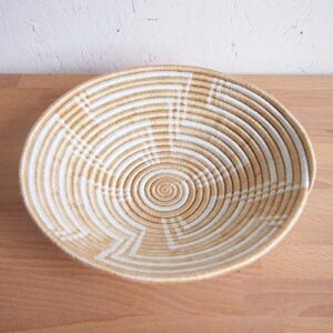 African Basket- Luhano/Rwanda Basket/Woven Bowl/Sisal & Sweetgrass Basket/Tan, White