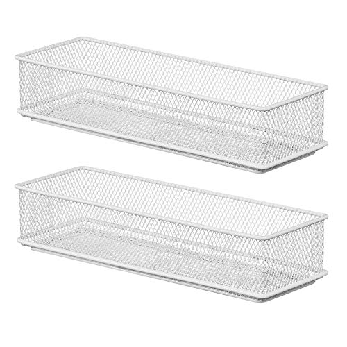 YBM HOME White Mesh Drawer Cabinet and or Shelf Organizer Bins, School Supply Holder Office Desktop Organizer Basket (2, 3x9x2 Inch)