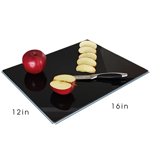 VASUHOME Glass Cutting Board, 16*12 inch Set of 1 Tempered Glass Cutting Board, Decorative Square Marble Chopping Board for Kitchen, Scratch, Heat, Shatter Resistant Cutting Mat, Silk Screen Black