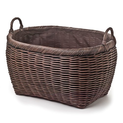 The Basket Lady Oval Wicker Laundry Basket, 25 in L x 19 in W x 14 in H, Antique Walnut Brown