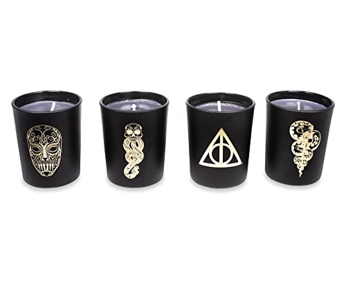 Harry Potter Dark Arts Scented Soy Wax Candle Collection, Set of 4 with Unique Fragrances | 20-Hour Burn Time | Home Decor Housewarming Essentials, Wizarding World Hogwarts Gifts and Collectibles