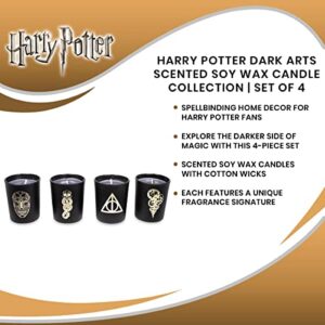 Harry Potter Dark Arts Scented Soy Wax Candle Collection, Set of 4 with Unique Fragrances | 20-Hour Burn Time | Home Decor Housewarming Essentials, Wizarding World Hogwarts Gifts and Collectibles