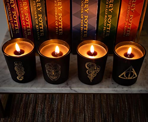 Harry Potter Dark Arts Scented Soy Wax Candle Collection, Set of 4 with Unique Fragrances | 20-Hour Burn Time | Home Decor Housewarming Essentials, Wizarding World Hogwarts Gifts and Collectibles