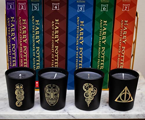 Harry Potter Dark Arts Scented Soy Wax Candle Collection, Set of 4 with Unique Fragrances | 20-Hour Burn Time | Home Decor Housewarming Essentials, Wizarding World Hogwarts Gifts and Collectibles