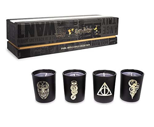 Harry Potter Dark Arts Scented Soy Wax Candle Collection, Set of 4 with Unique Fragrances | 20-Hour Burn Time | Home Decor Housewarming Essentials, Wizarding World Hogwarts Gifts and Collectibles