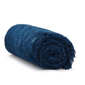 Americanflat 50x60 Chenille Throw Blanket in Blue with - Breathable Polyester with Decorative Fringe - Wrinkle and Fade Resistant