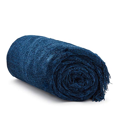 Americanflat 50x60 Chenille Throw Blanket in Blue with - Breathable Polyester with Decorative Fringe - Wrinkle and Fade Resistant