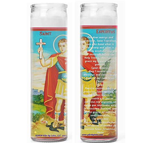 Saint Expedite San Expedito Set of 2 or 4 Candles Set de 2 o 4 Veladoras Prayer in English and Spanish Oracion en Ingles y Espanol (Two)