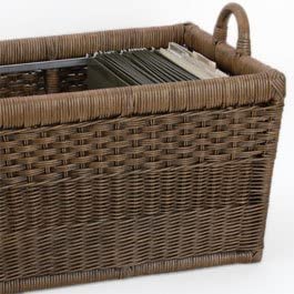 The Basket Lady Lift-Off Lid Wicker Storage Basket, Medium, 20 in L x 15 in W x 14 in H, Antique Walnut Brown