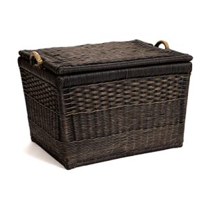 the basket lady lift-off lid wicker storage basket, large, 24.5 in l x 18 in w x 17.5 in h, antique walnut brown