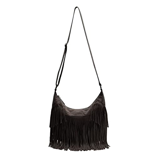 RARITYUS Women Crossbody Shoulder Bag Fringe Weave Hippie Suede Fringe Tassel Messenger Handbag