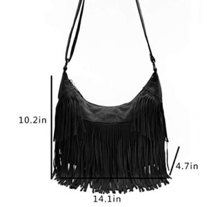 RARITYUS Women Crossbody Shoulder Bag Fringe Weave Hippie Suede Fringe Tassel Messenger Handbag