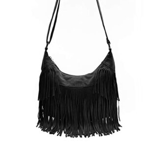 RARITYUS Women Crossbody Shoulder Bag Fringe Weave Hippie Suede Fringe Tassel Messenger Handbag