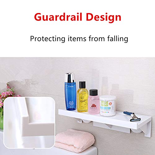 Loouer No Drilling Floating Wall Ledges 15.35inch Wall Mounted Bathroom Shelf with Suction Cup Decorating Shelf for Pictures Ornaments Bedroom Bathroom Home (White)