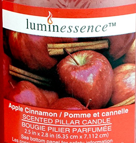 Luminessence(Tm) Apple Cinnamon Scented Pillar Candles, 3 Pillar Candles In Each Pack - - Wonderful Aroma - Long Lasting – Inexpensive - Each Soy Wax Candle Has A Wonderful Apple Cinnamon Scent