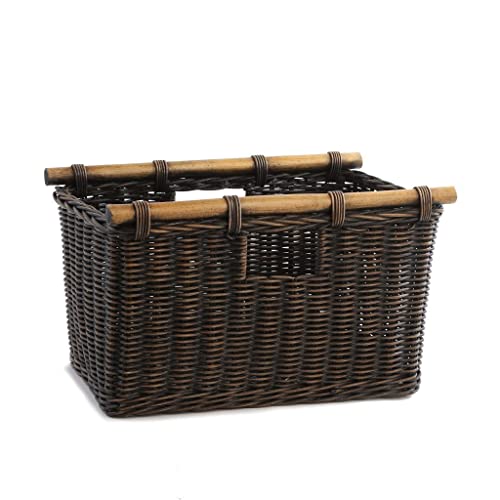 The Basket Lady Tall Narrow Wicker Storage Basket, Small, 16 in L x 9.5 in W x 10 in H, Antique Walnut Brown