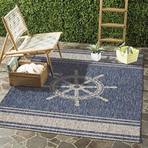 lr home captiva nautical helm indoor/outdoor area rug, 5′ x 7′, navy/gray