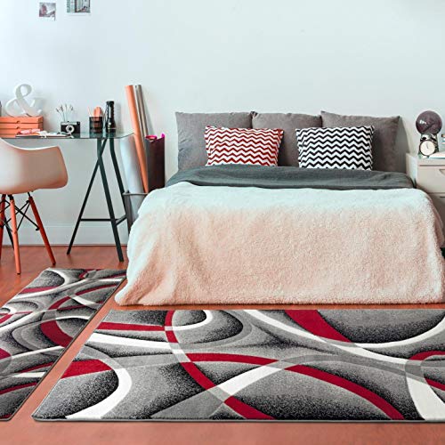 Persian Area Rugs 2305 Gray Black Red White 6 x 9 Modern Abstract Area Rug Carpet