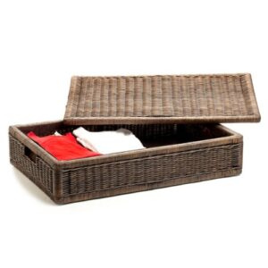 the basket lady underbed wicker storage box, large, 28 in l x 18 in w x 6.75 in h, antique walnut brown